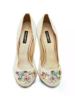 Dolce & Gabbana Embellished Canvas Round-toe Pumps