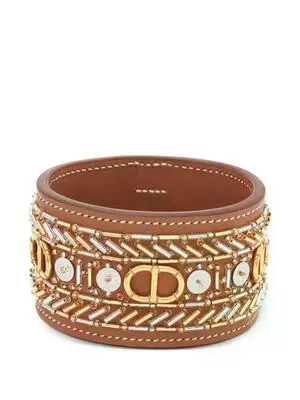 Hermès Leather Beaded Bangle Bracelet - Brown