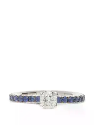Roberto Demeglio Diamond And Sapphire Solitaire Ring In 18k White Gold - Silver