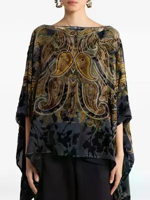 Etro Burnout Velvet Poncho Top With Paisley Print