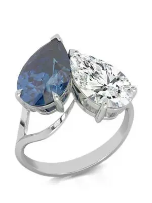 SOLO FOR DIAMONDS Diamond And Sapphire Crossover Band Ring - Silver