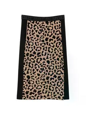 MARCCAIN Leopard Print Logo Waistband Midi Skirt - Neutrals
