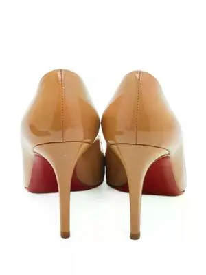 CHRISTIAN LOUBOUTIN Beige Patent Leather Peep-toe High Heel Pumps