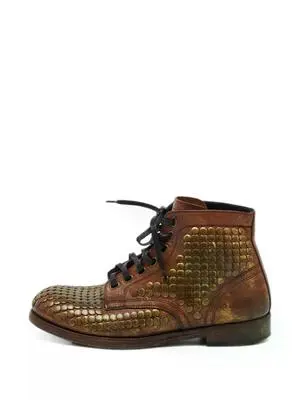Dolce & Gabbana Studded Leather Ankle Boots - Brown