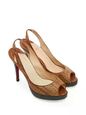 CHRISTIAN LOUBOUTIN Woven Raffia Peep-toe Slingback Pumps