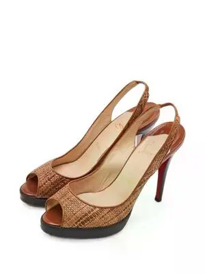 CHRISTIAN LOUBOUTIN Woven Raffia Peep-toe Slingback Pumps