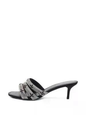 LOUIS VUITTON Monogram Crystal-embellished Suede Sandals - Grey