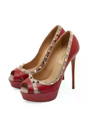 Valentino Garavani Leather Rockstud Peep-toe Platform Stiletto Pumps