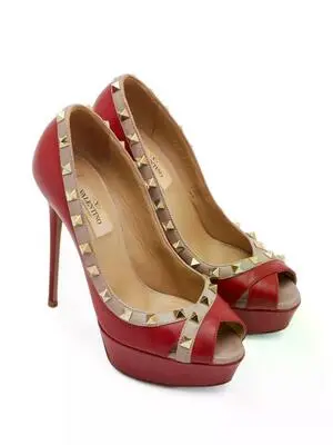 Valentino Garavani Leather Rockstud Peep-toe Platform Stiletto Pumps