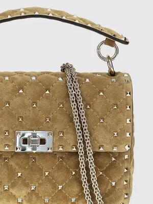 Valentino Garavani Valentino Garavani Rockstud Leather Handbag With Studs And Chain Strap Beige