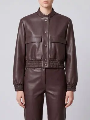 TWINSET Leather Bomber Jacket - Brown