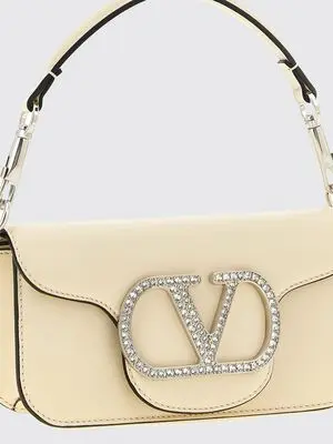 Valentino Garavani Locò Mini Leather Handbag With Crystal Vlogo - Ivory