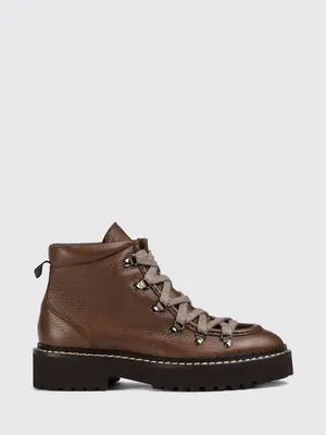 DOUCAL'S Deerskin Lace-up Combat Boots With Lug Sole - Brown
