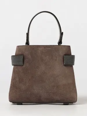 Brunello Cucinelli Small Suede Handbag With Monili Embellishment - Brown