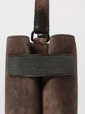 Brunello Cucinelli Small Suede Handbag With Monili Embellishment - Brown