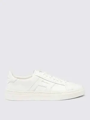 Santoni Low Top Smooth Calf Leather Lace-up Sneakers With Rubber Sole - White