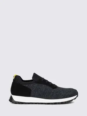 DOUCAL'S Low Top Sneakers In Wool Blend And Suede With Serrated Sole - Black