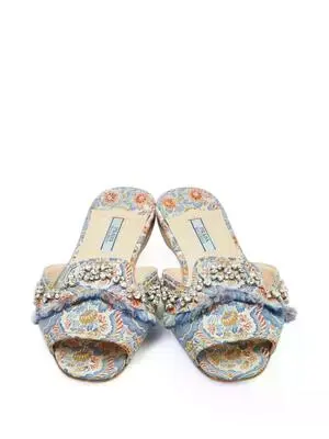 Prada Crystal-embellished Brocade Slide Sandals