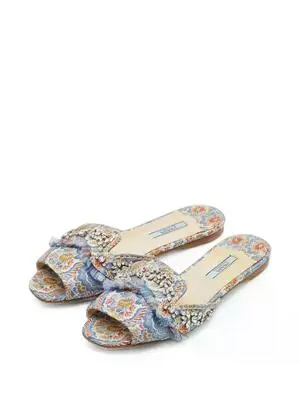 Prada Crystal-embellished Brocade Slide Sandals