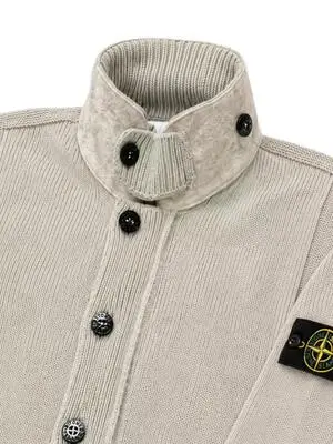 Stone Island Logo-patch Button-up Lambswool Sweater - Neutrals