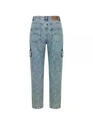 MOORER Lively-101 Acid-wash Cargo-pockets Straight-leg Jeans - Blue
