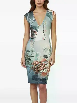 Just Cavalli Floral-print V-neck Midi Dress - Blue