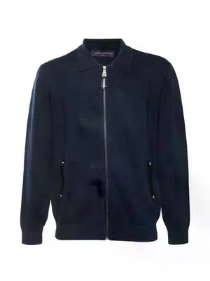 LOUIS VUITTON Leather Trim Knit Jacket - Blue