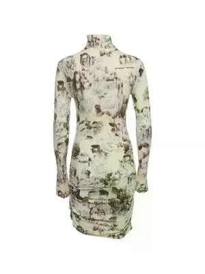 Off-White Floral Print Turtleneck Mini Dress - Neutrals
