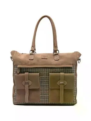 Eleventy Check-pattern Suede-panel Tote Bag - Neutrals
