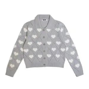 GIGI KNITWEAR Love Polo Cardigan In Light & Ivory - Grey