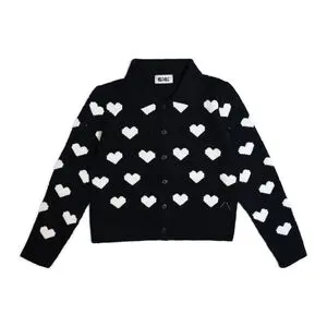 GIGI KNITWEAR Love Polo Cardigan In & Ivory - Black