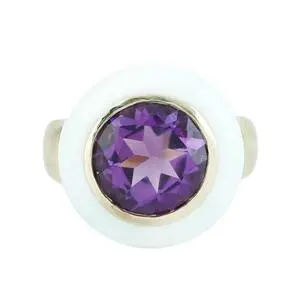 ARTISAN 14k Yellow White Enamel & Amethyst Halo Cocktail Ring - Gold