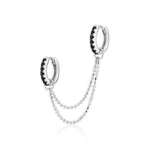 SCREAM PRETTY Black Stone Double Chain Huggie Earring - Silver