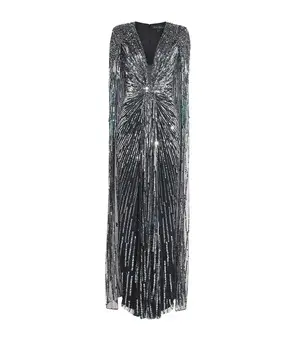 Jenny Packham Embellished Cape Gown - Metallic