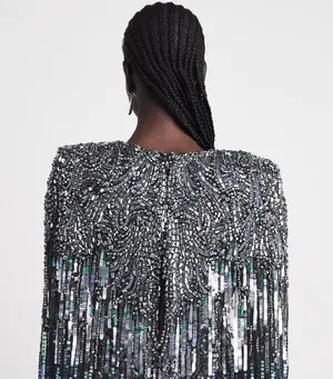 Jenny Packham Embellished Cape Gown - Metallic