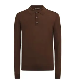 BRETT JOHNSON Virgin Wool Long-sleeve Polo Shirt - Brown