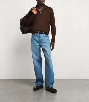 BRETT JOHNSON Virgin Wool Long-sleeve Polo Shirt