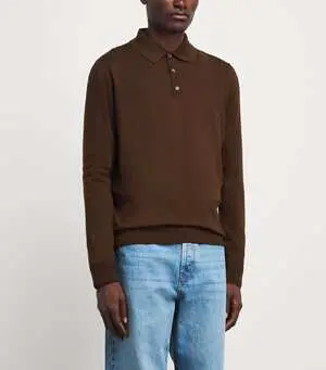 BRETT JOHNSON Virgin Wool Long-sleeve Polo Shirt