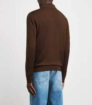 BRETT JOHNSON Virgin Wool Long-sleeve Polo Shirt