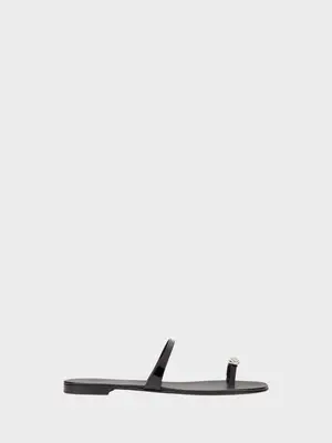 GIUSEPPE ZANOTTI Flat Patent Leather Thong Sandals With Rhinestone Ring