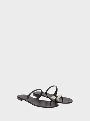 GIUSEPPE ZANOTTI Flat Patent Leather Thong Sandals With Rhinestone Ring