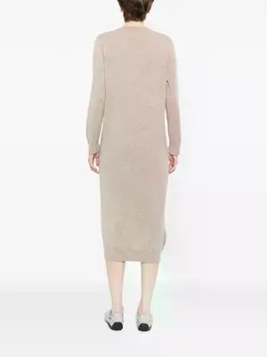 N.peal Round Neck Cashmere Midi Dress With Ribbed Details