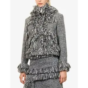 Sacai Tassel-trim Hooded Tweed Jacket