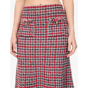 SELF-PORTRAIT Checked Cotton-knit Midi Skirt
