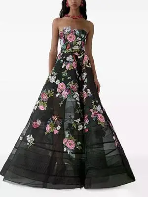 Carolina Herrera Floral Embroidered Sleeveless Maxi Dress