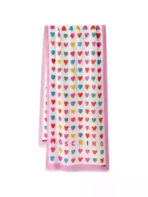 Moschino Heart-print Logo-print Scarf - Pink