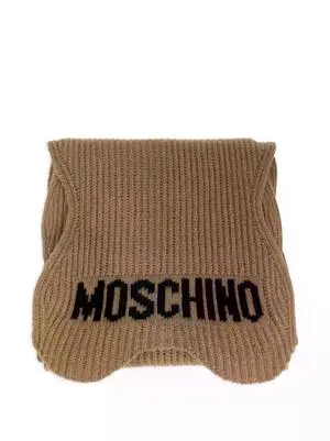 Moschino Logo-knit Wavy-edge Scarf - Brown