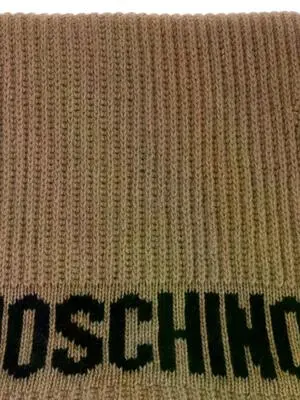 Moschino Logo-knit Wavy-edge Scarf - Brown