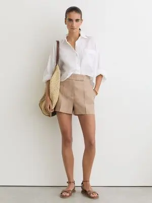 REISS Linen Wave-trim Shorts
