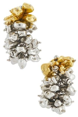 Dries Van Noten Handmade Bead Embroidered Earrings - Silver